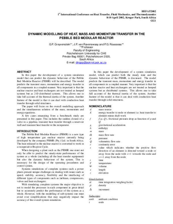 (PDF) Dynamic modelling of heat, mass and momentum transfer in the ...
