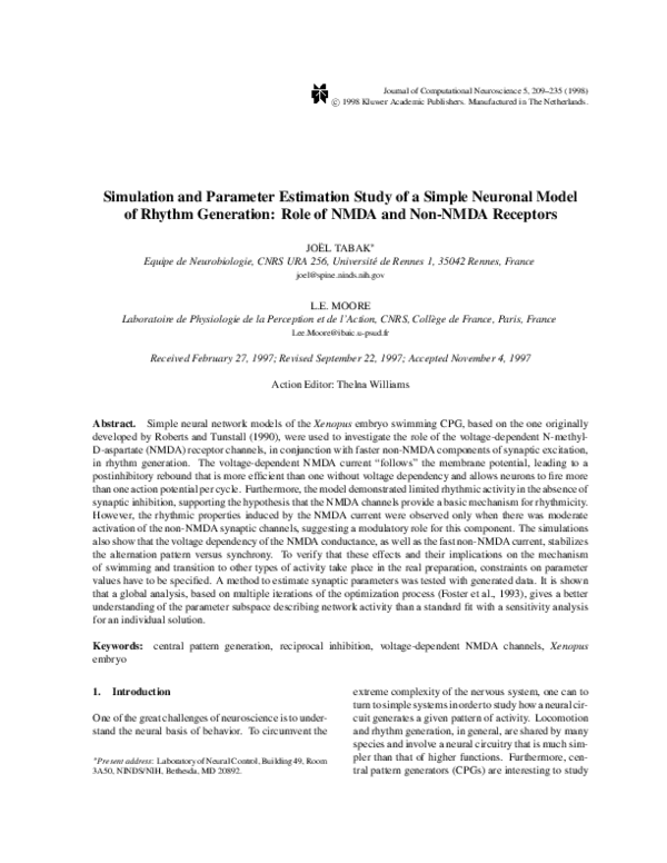 (PDF) Simulation and Parameter Estimation Study of a Simple Neuronal Model of Rhythm Generation ...