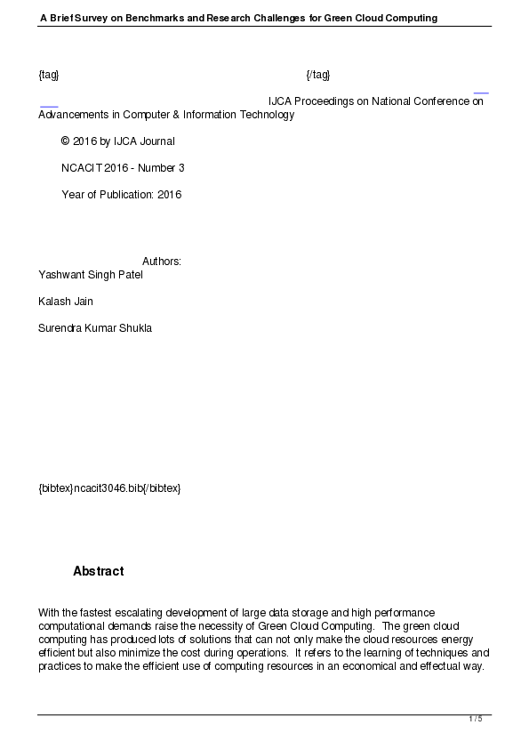 (PDF) A Brief Survey on Benchmarks and Research Challenges for Green ...