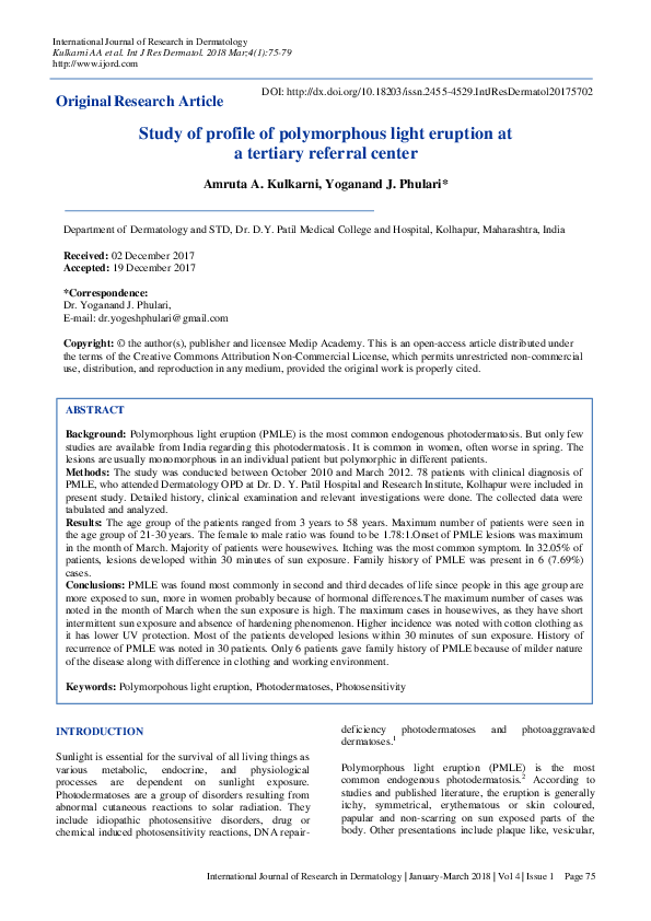 (PDF) Study of profile of polymorphous light eruption at a tertiary ...