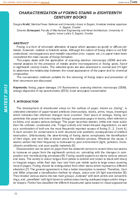 (PDF) Characterization of Foxing Stains on Eighteenth Century Books