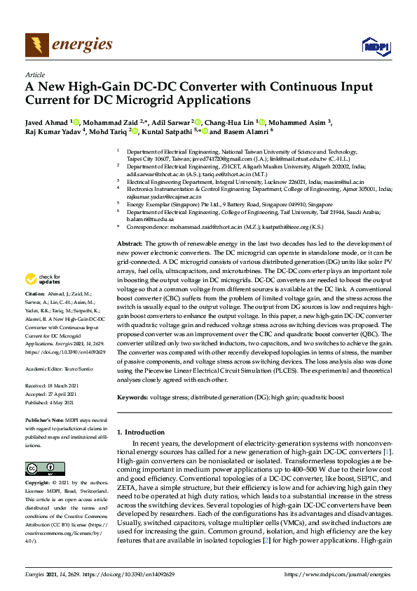 (PDF) A New High-Gain DC-DC Converter with Continuous Input Current for DC Microgrid Applications