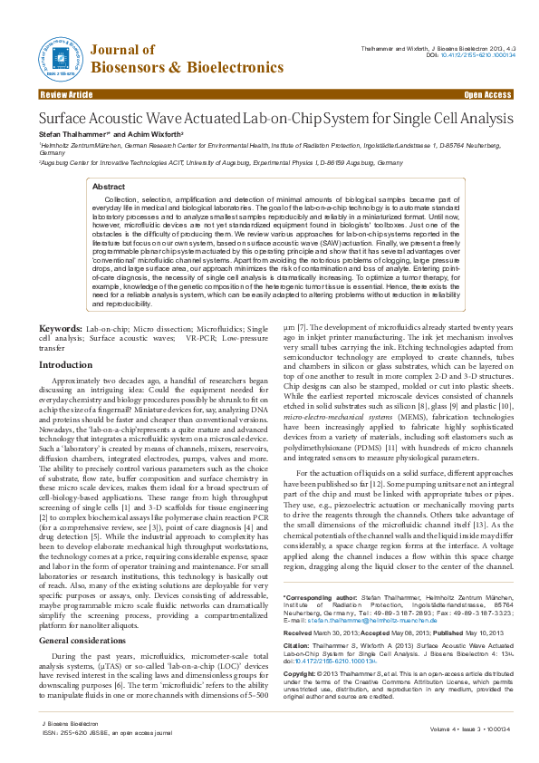 (PDF) Surface Acoustic Wave Actuated Lab-on-Chip System for Single Cell Analysis