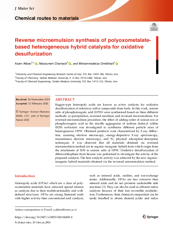 (PDF) Reverse microemulsion synthesis of polyoxometalate-based ...