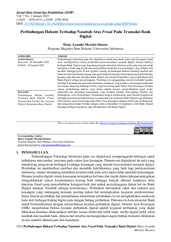 (PDF) Perlindungan Hukum Terhadap Nasabah Atas Fraud Pada Transaksi Bank Digital