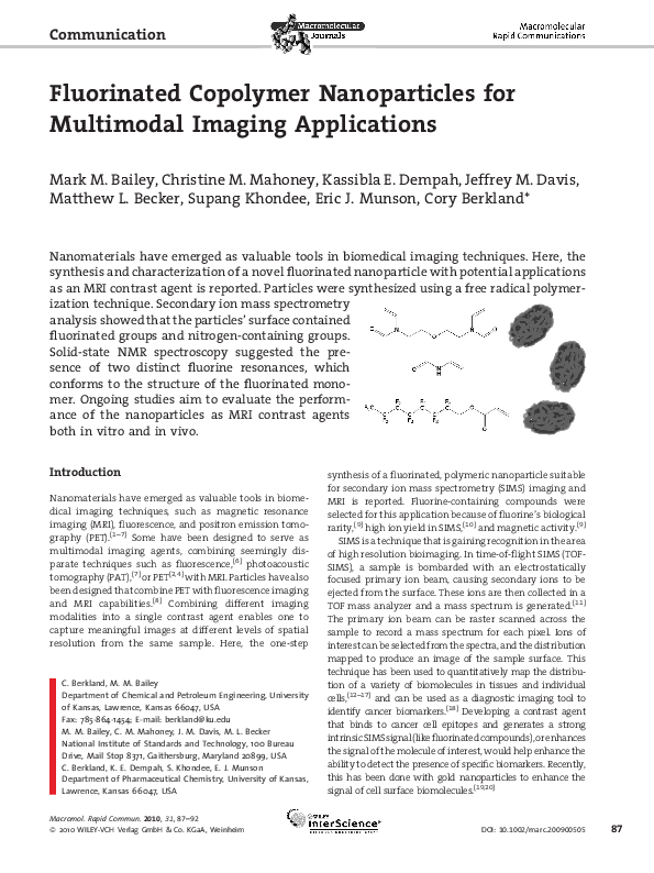 (PDF) Fluorinated Copolymer Nanoparticles for Multimodal Imaging Applications