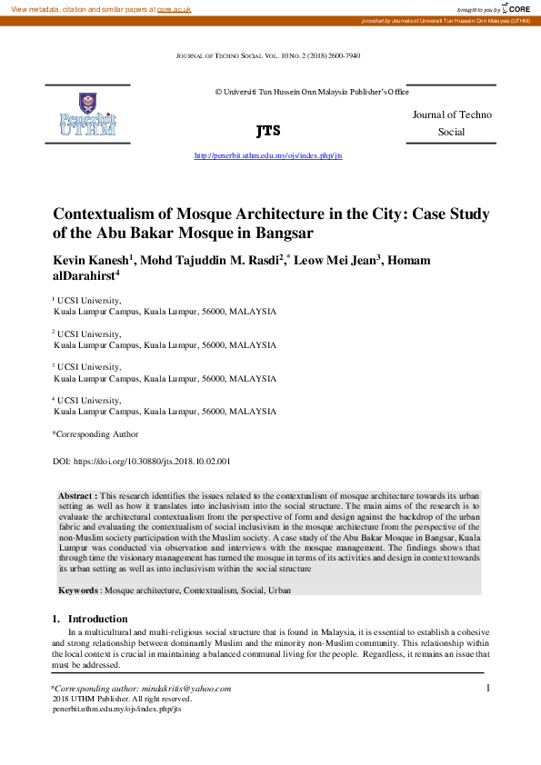 (PDF) Contextualism of Mosque Architecture in the City: Case Study of ...