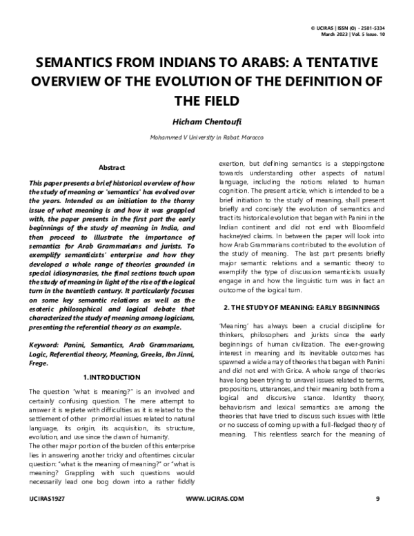 (PDF) SEMANTICS FROM INDIANS TO ARABS: A TENTATIVE OVERVIEW OF THE ...