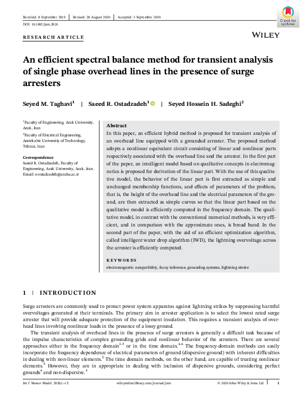 (PDF) An efficient spectral balance method for transient analysis of single phase overhead lines ...