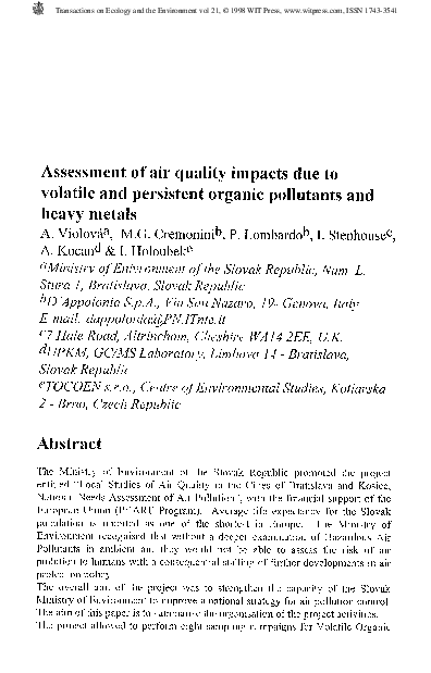 (PDF) Assessment Of Air Quality Impacts Due To Volatile And Persistent ...