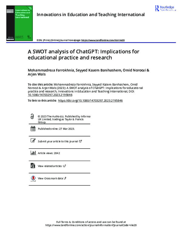 (PDF) A SWOT analysis of ChatGPT: Implications for educational practice ...