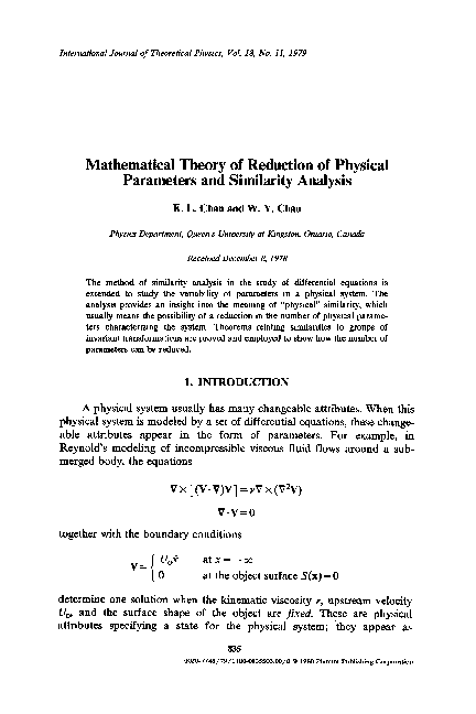 (PDF) Mathematical theory of reduction of physical parameters and similarity analysis