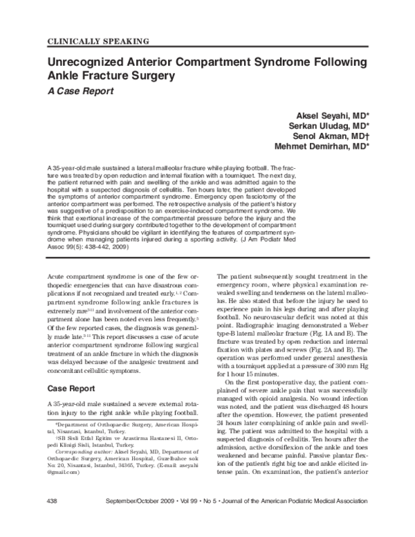 (PDF) Unrecognized Anterior Compartment Syndrome Following Ankle ...
