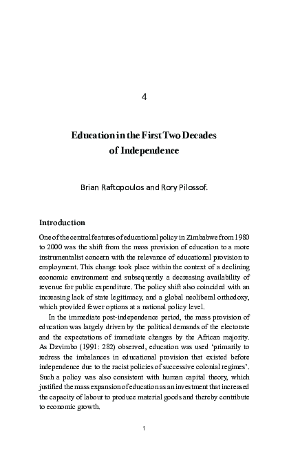 (PDF) Raftopoulos Pilossof on Education in Zimbabwe