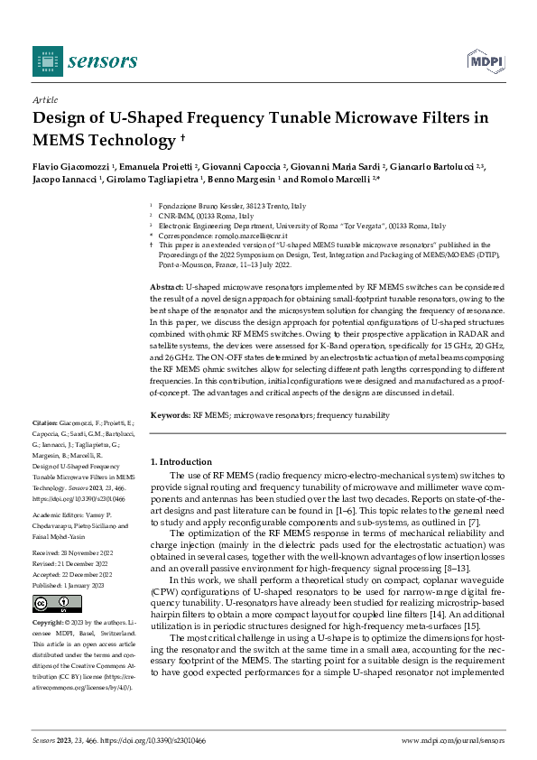 (PDF) Design of U-Shaped Frequency Tunable Microwave Filters in MEMS Technology