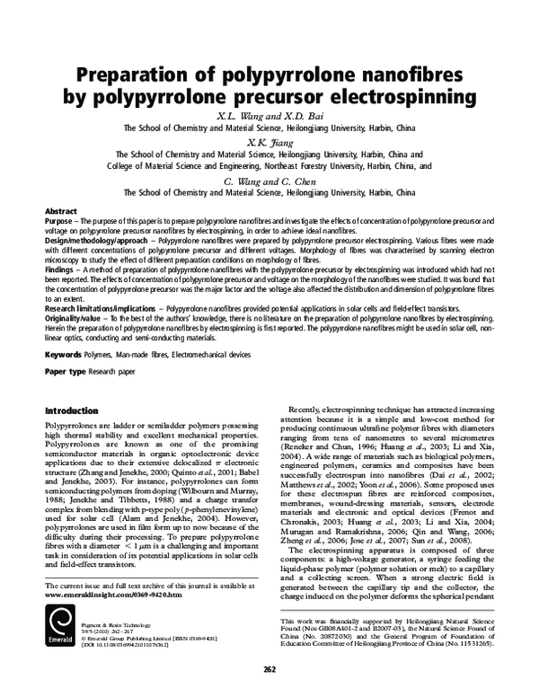 (PDF) Preparation of polypyrrolone nanofibres by polypyrrolone ...