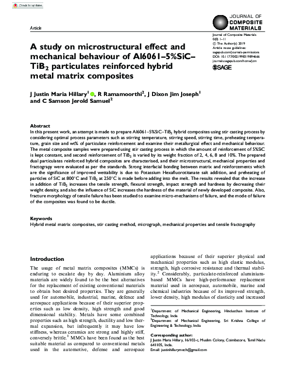 (PDF) A study on microstructural effect and mechanical behaviour of Al6061–5%SiC–TiB2 ...