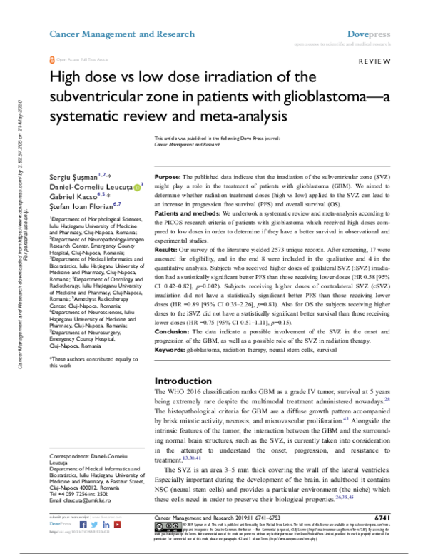 (PDF) High dose vs low dose irradiation of the subventricular zone in ...