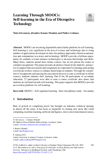 (PDF) Learning Through MOOCs: Self-learning in the Era of Disruptive ...
