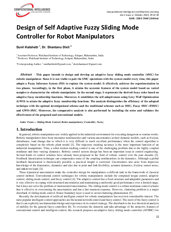 Pdf Design Of Self Adaptive Fuzzy Sliding Mode Controller For Robot Manipulators 