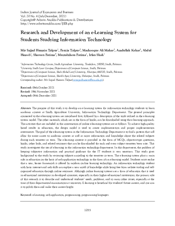 (PDF) Research and Development of an e-Learning System for Students ...