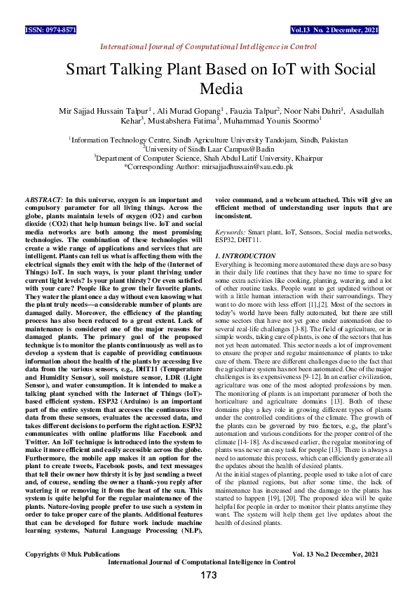 (PDF) IoT-Enabled Talking Plant Monitoring System