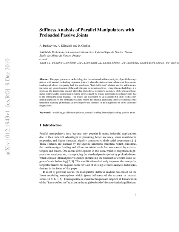 (PDF) Enhanced Stiffness in Parallel Manipulators