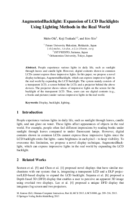 (PDF) AugmentedBacklight: Expansion of LCD Backlights Using Lighting ...