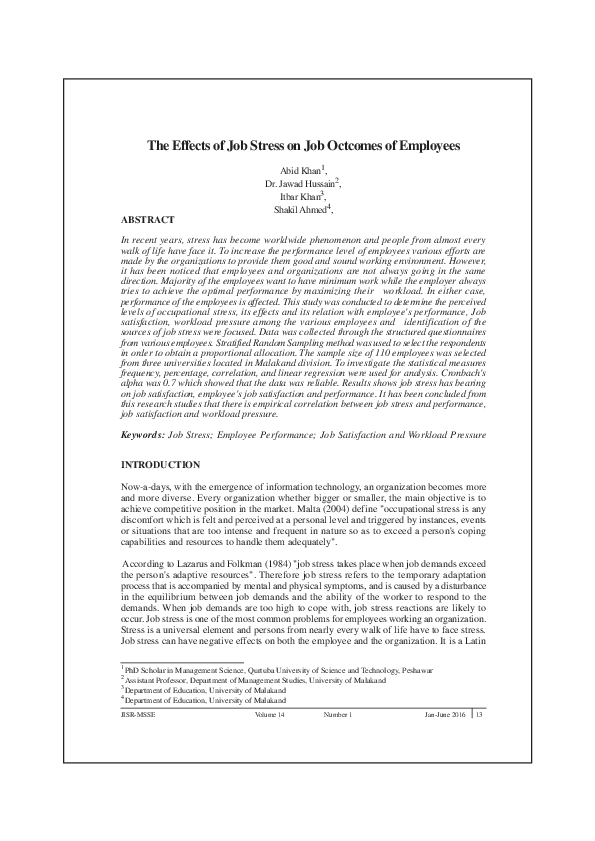 (PDF) The Effects of Job Stress on Job Outcomes of Employees