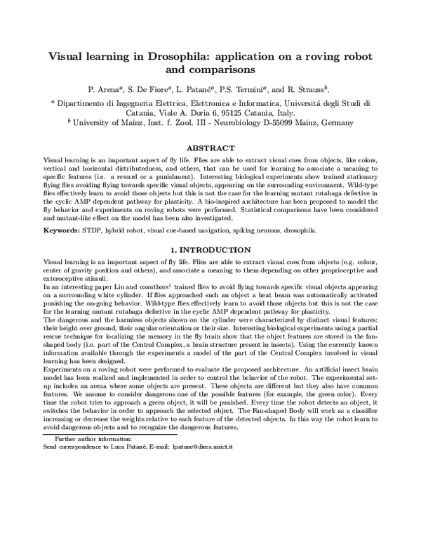 (PDF) Visual learning in drosophila: application on a roving robot and comparisons