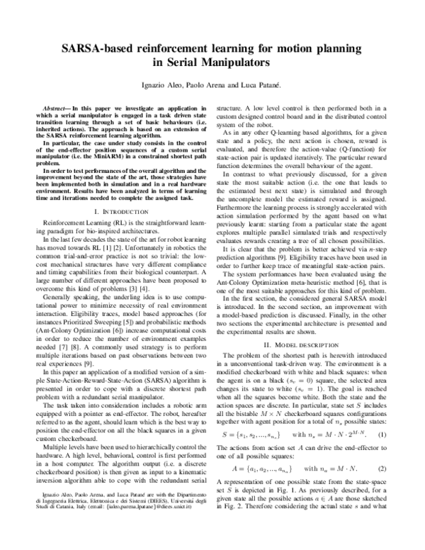 (PDF) SARSA-based reinforcement learning for motion planning in serial manipulators