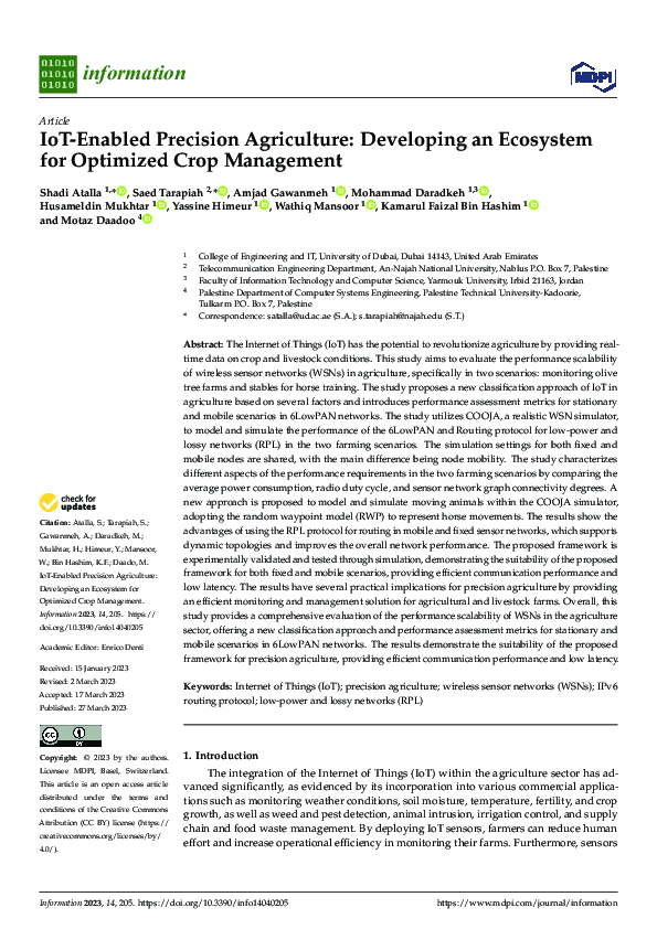 (PDF) IoT-Enabled Precision Agriculture: Developing an Ecosystem for Optimized Crop Management