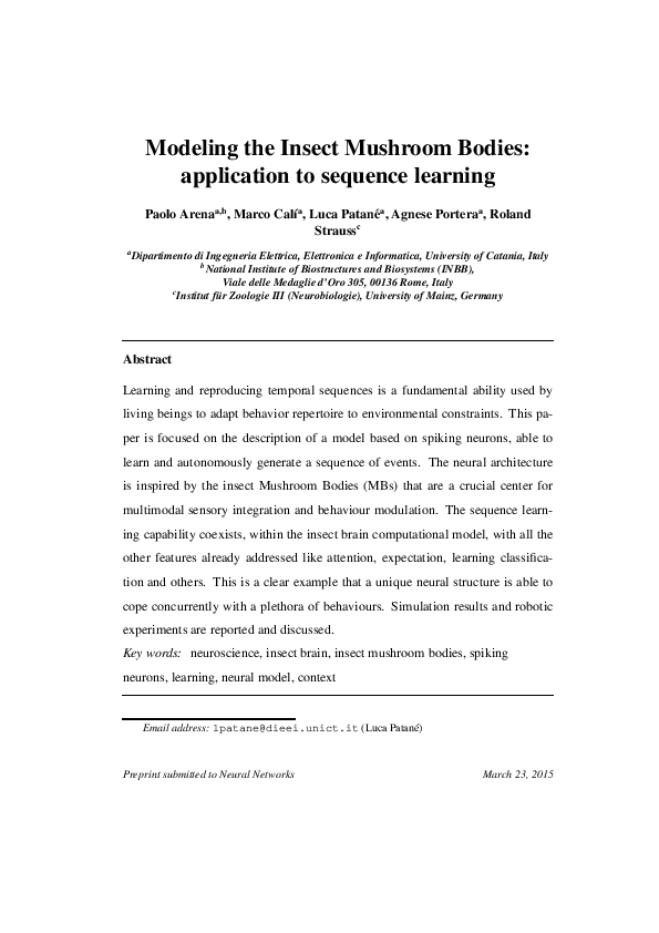 (PDF) Modeling the insect mushroom bodies: Application to a delayed ...