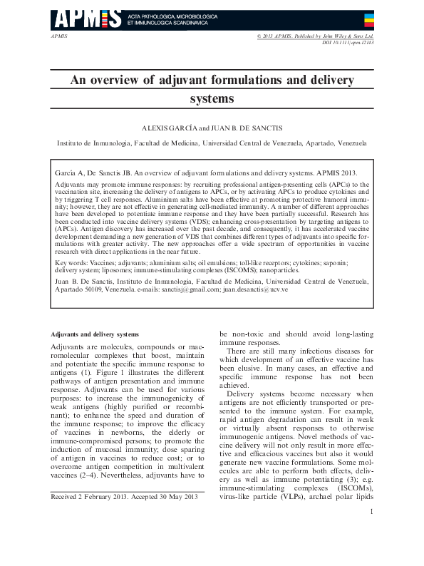 (PDF) An overview of adjuvant formulations and delivery systems