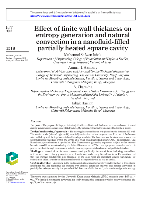 Pdf Effect Of Finite Wall Thickness On Entropy Generation And Natural