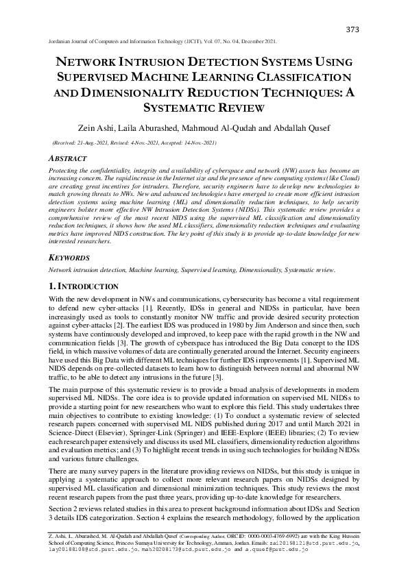 (PDF) Network Intrusion Detection Systems Using Supervised Machine Learning Classification and ...