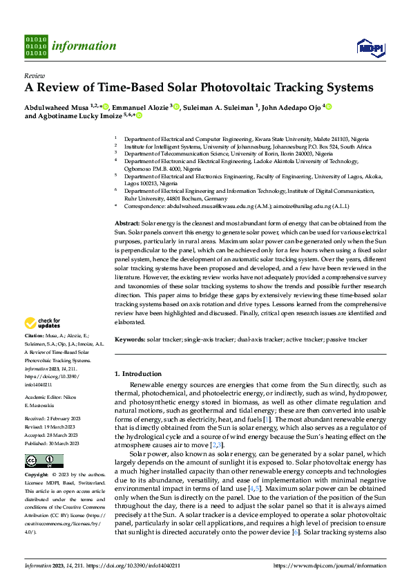 (PDF) A Review of Time-Based Solar Photovoltaic Tracking Systems