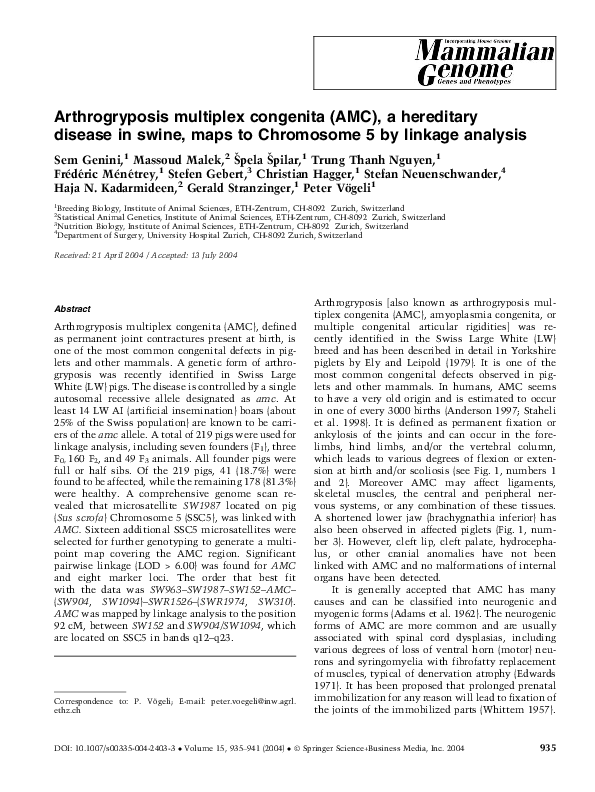 (PDF) Arthrogryposis multiplex congenita (AMC), a hereditary disease in ...