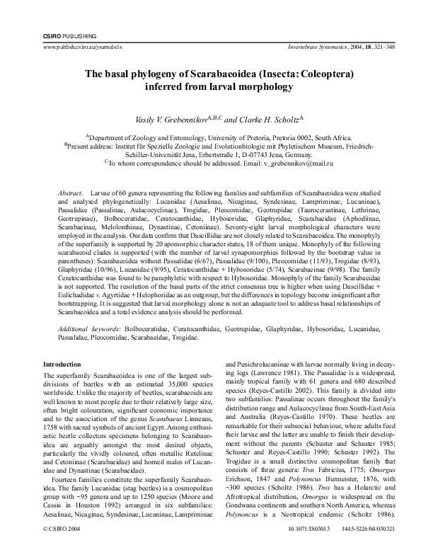 (PDF) The basal phylogeny of Scarabaeoidea (Insecta : Coleoptera ...