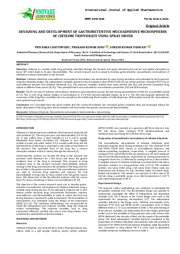 (PDF) Designing and Development of Gastroretentive Mucoadhesive Microspheres of Cefixime ...