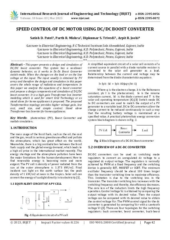 (PDF) SPEED CONTROL OF DC MOTOR USING DC/DC BOOST CONVERTER