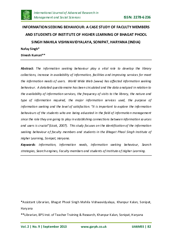 (PDF) Information Seeking Behaviour: A Case Study of Faculty Members ...