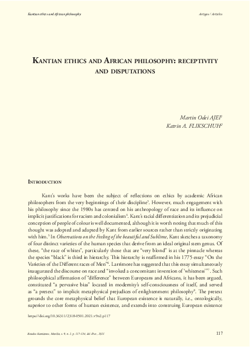 (PDF) Kantian ethics and African philosophy