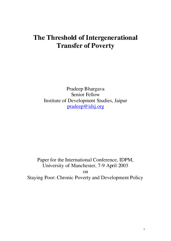 (PDF) The Threshold of Intergenerational Transfer of Poverty