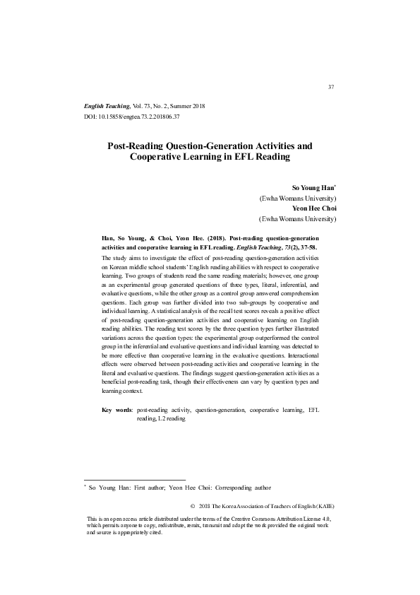 (PDF) Post-Reading Question-Generation Activities and Cooperative ...