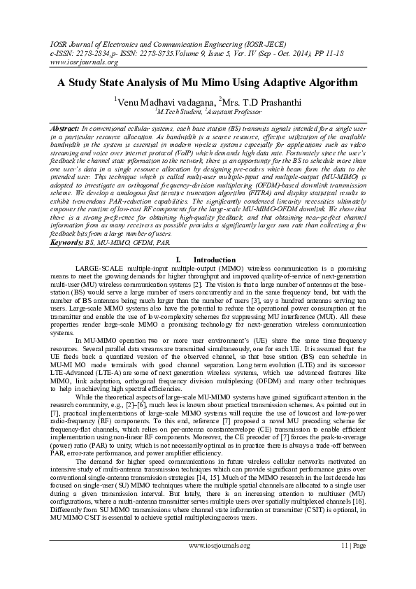 (PDF) A Study State Analysis of Mu Mimo Using Adaptive Algorithm | venu madhavi p 322010302047 ...