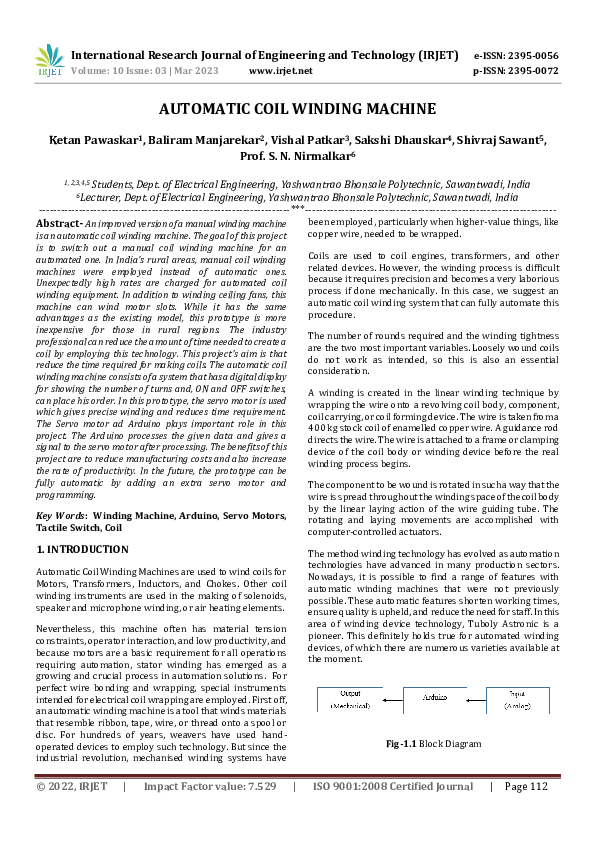 (PDF) AUTOMATIC COIL WINDING MACHINE