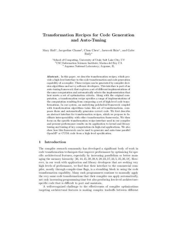 (PDF) Loop Transformation Recipes for Code Generation and Auto-Tuning