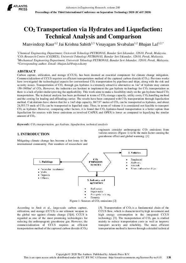 (PDF) CO2 Transportation via Hydrates and Liquefaction: Technical ...