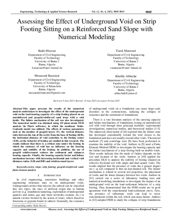 (PDF) Assessing the Effect of Underground Void on Strip Footing Sitting on a Reinforced Sand ...